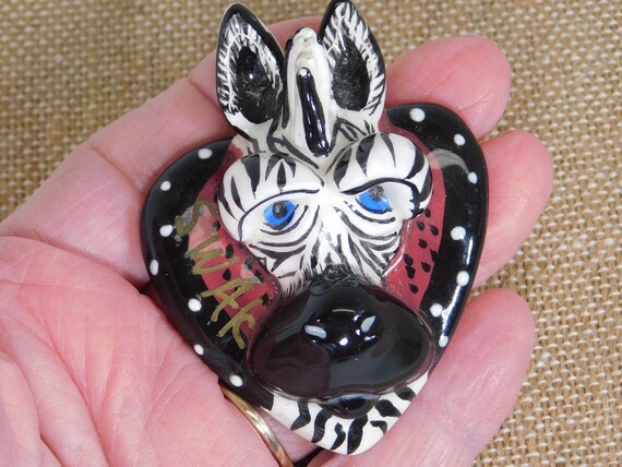 Swak Ceramic Brooch by Lynda Corneille Blue Eyed Zebra Head on | Etsy
