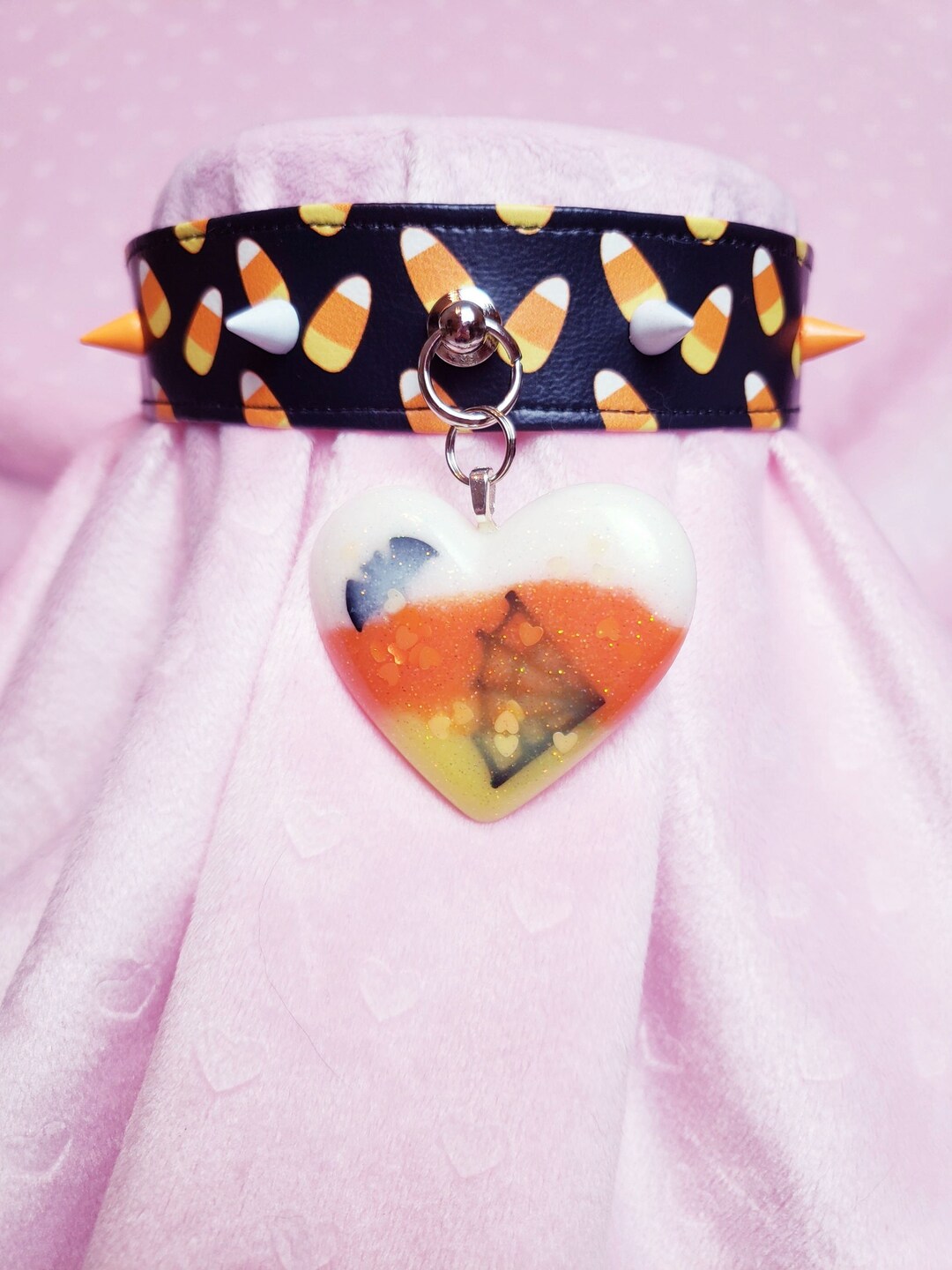 Black Candy Corn Print Pleather Choker | Candy Corn Spiked Choker ...