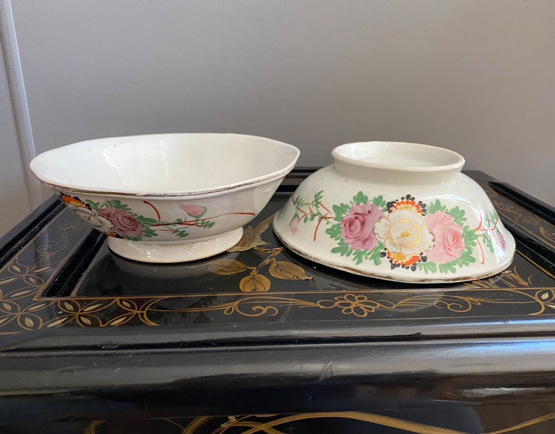 2 Chinese Folk Art Bat Flowers Leaves Ceramic Bowls. Home Decor. Spaces ...