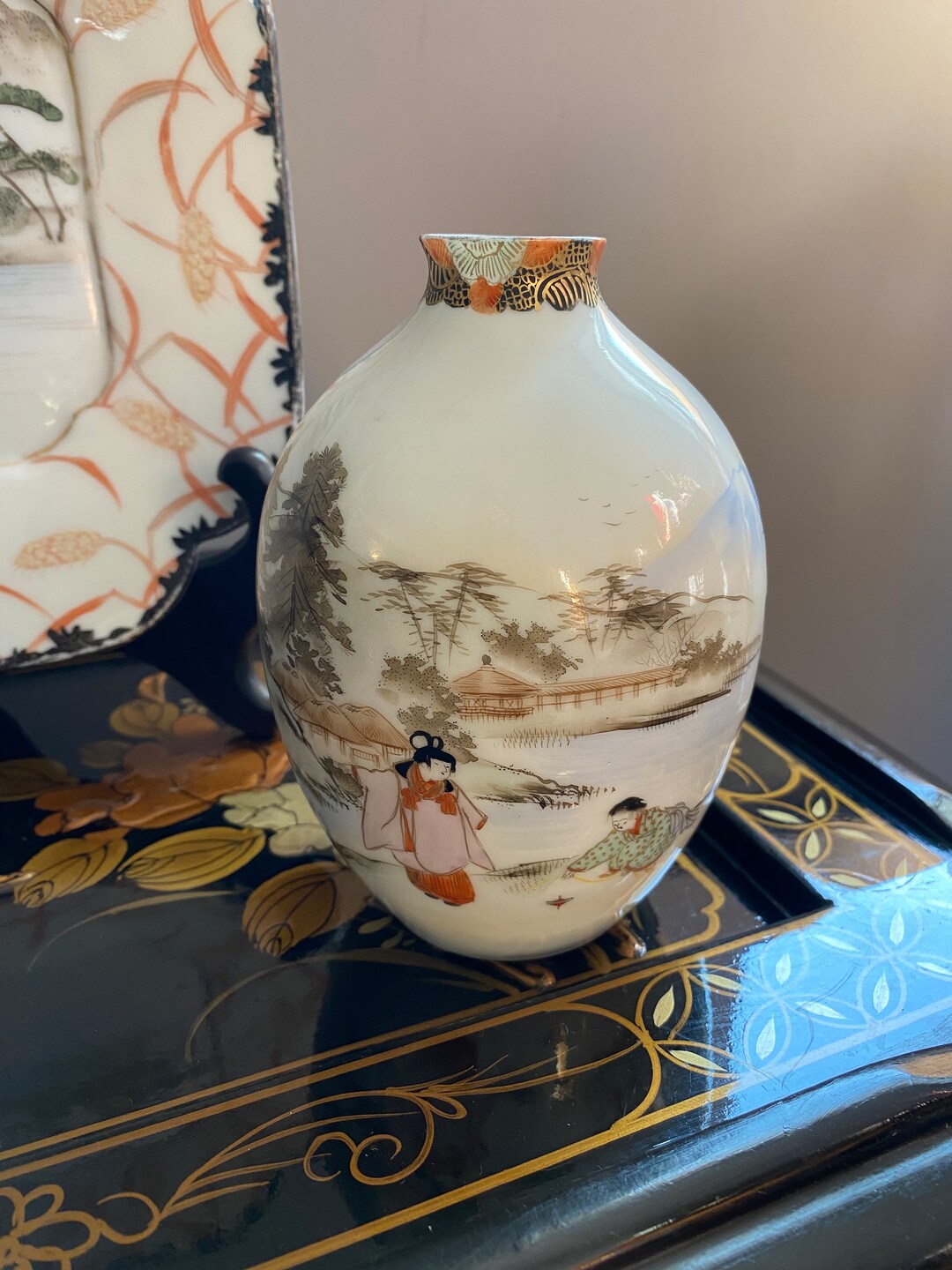 Vintage Japanese Hand Painted Geisha Eggshell Porcelain Vase 5 - Etsy