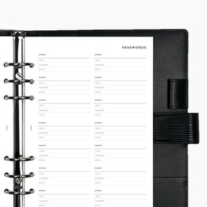 Password Planner - PRINTED Planner Inserts & Agenda Refill, Filofax, LV ...