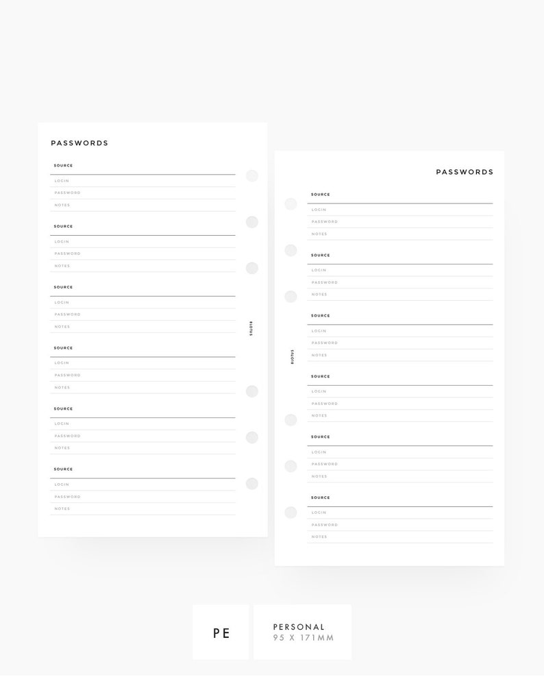 Password Planner - PRINTED Planner Inserts & Agenda Refill, Filofax, LV ...
