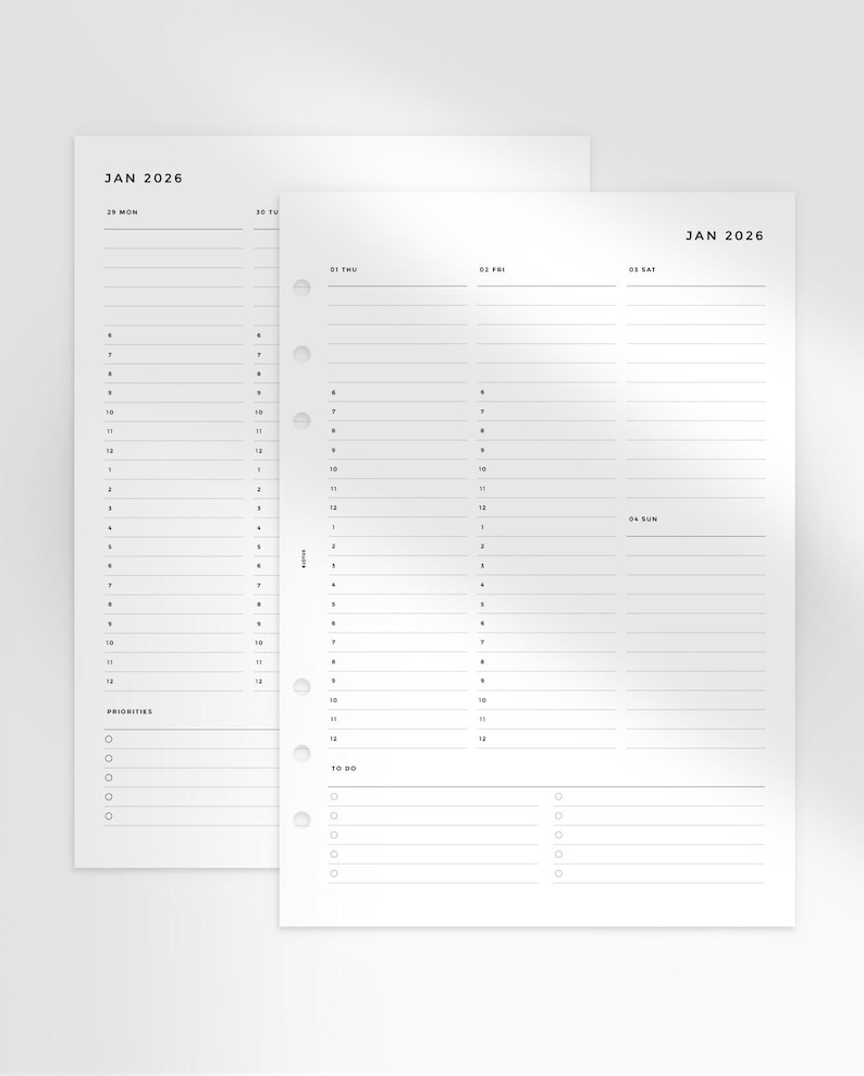 2026 Weekly Vertical Hourly Planner Inserts - PRINTED Planner Inserts ...