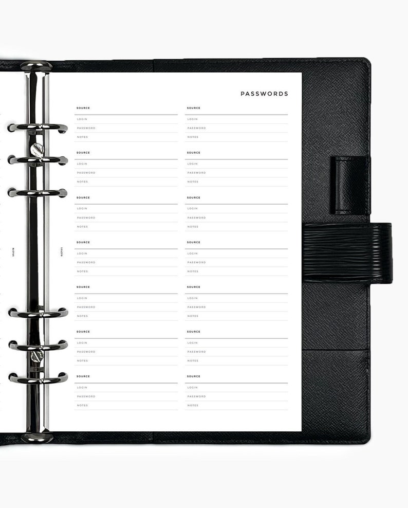Password Planner - PRINTED Planner Inserts & Agenda Refill, Filofax, LV ...
