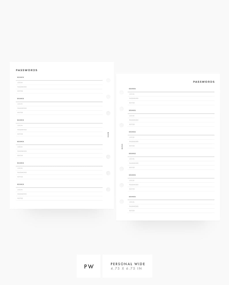 Password Planner - PRINTED Planner Inserts & Agenda Refill, Filofax, LV ...