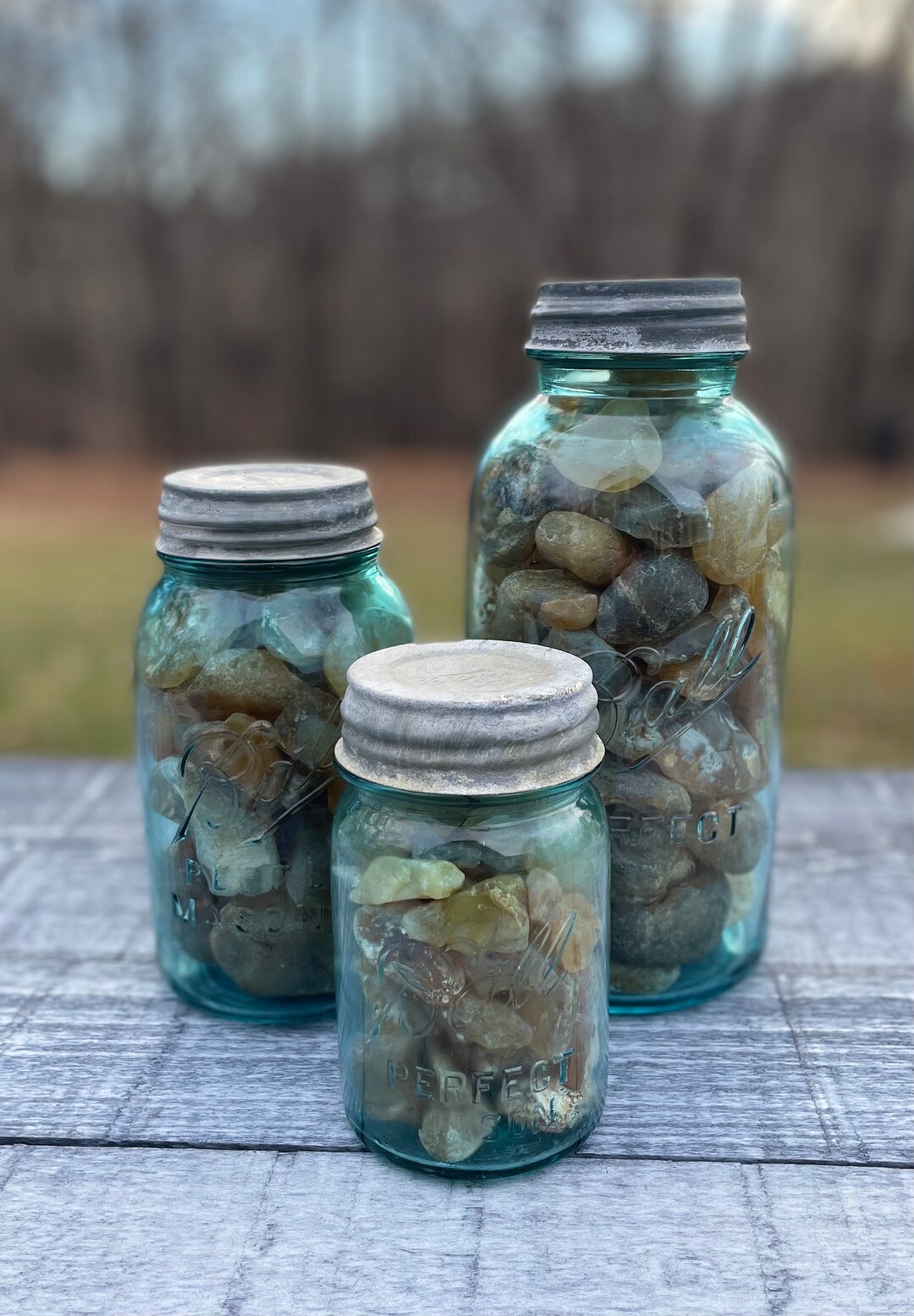 Antique Ball Jars Filled With Rough Montana Agates From the Yellowstone ...