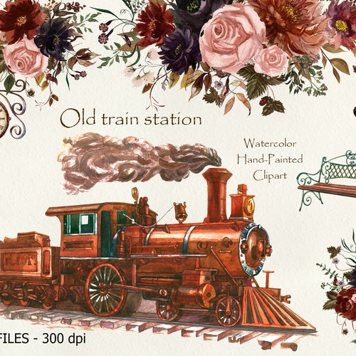 Flower Clipart Floral Clipart Train Clipart Vintage - Etsy
