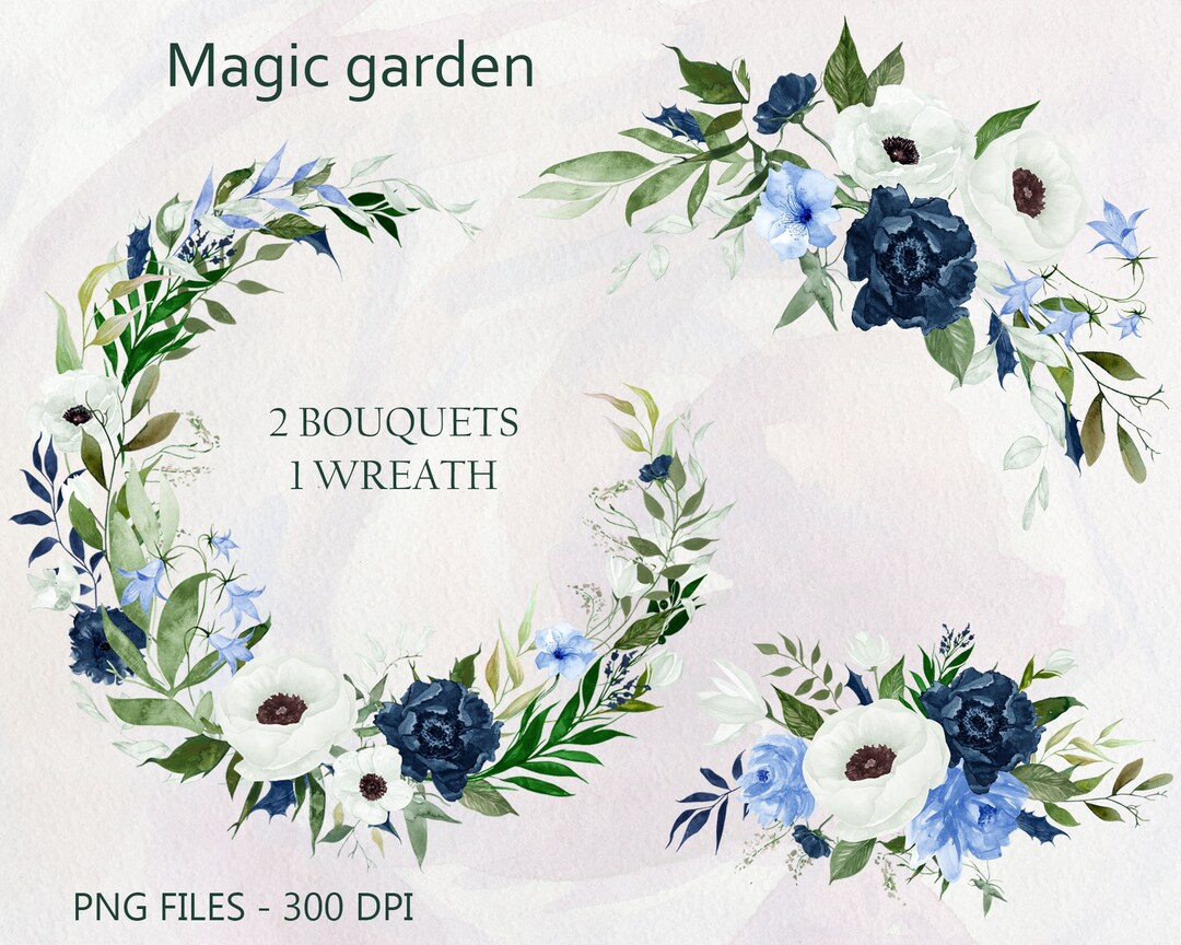 Blue and Dark Blue Digital Flower Set in PNG Format From Clipart ...