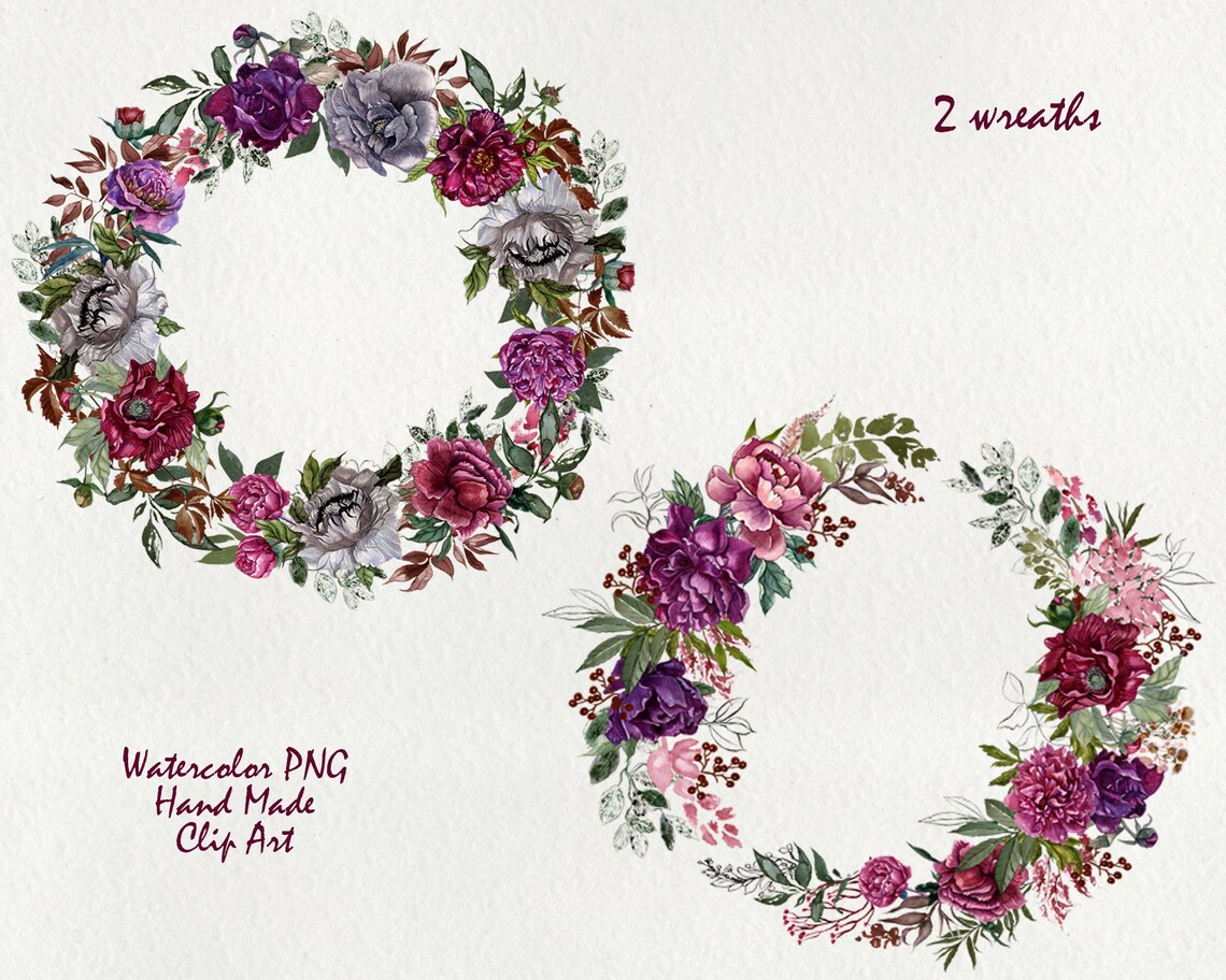 Floral Clip Art Invitation Clipart Flower Clipart Burgundy | Etsy