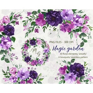Flower Clipart Png Floral Clipart Botanical Clipart Purple - Etsy