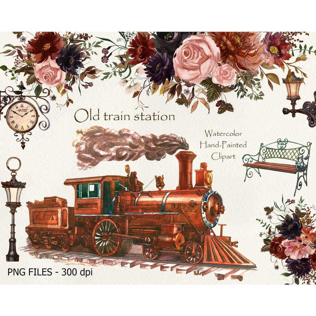 Buy Flower Clipart, Floral Clipart, Train Clipart, Vintage Clipart ...