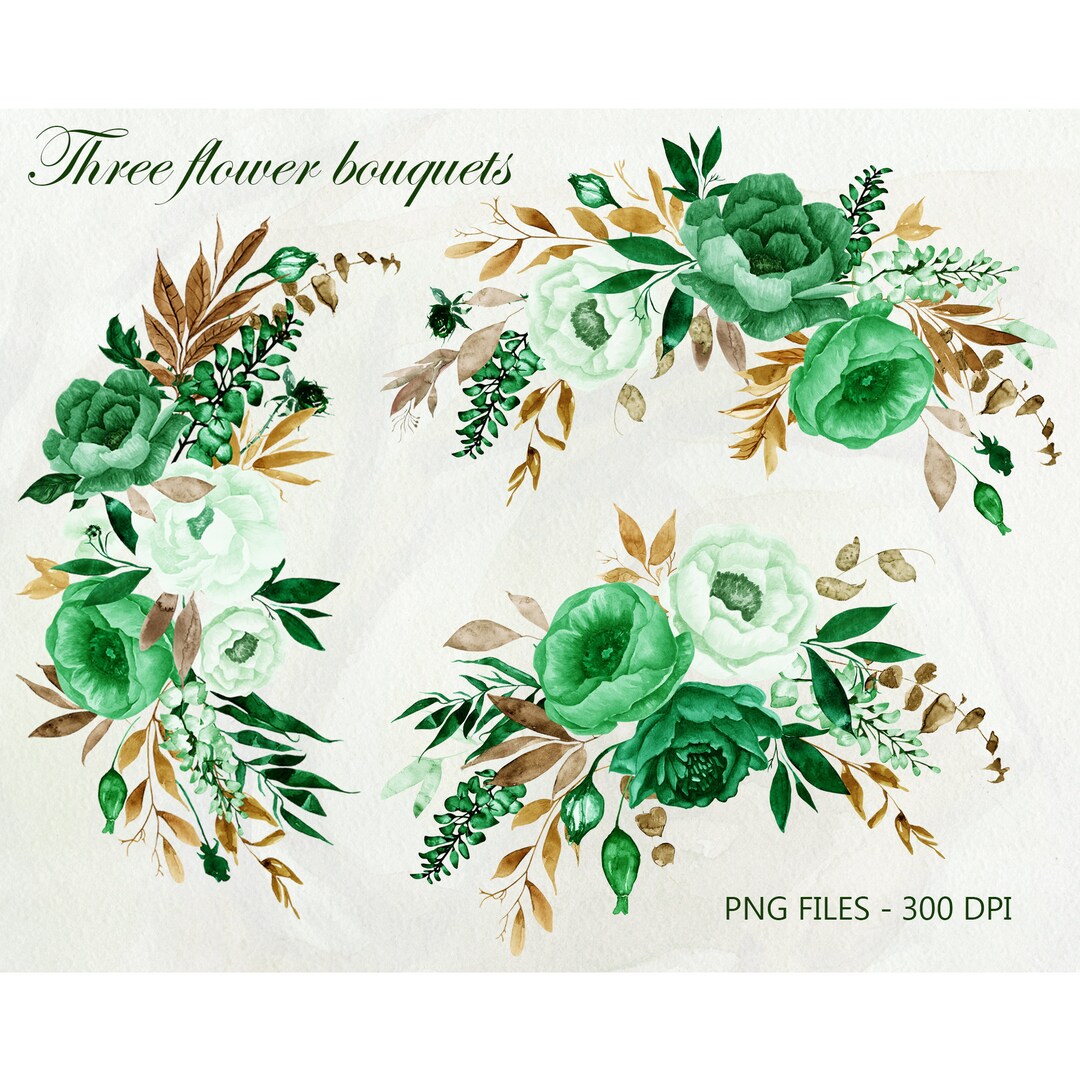 Emerald and Mint Floral Bouquet Clipart, Digital Instant Download Green ...