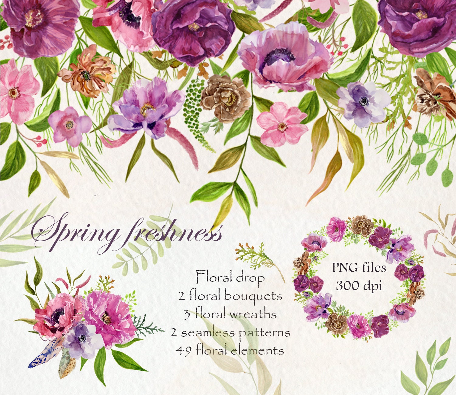 Buy Flower Clipart Invitation Clipart Floral Clipart Watercolor Online ...