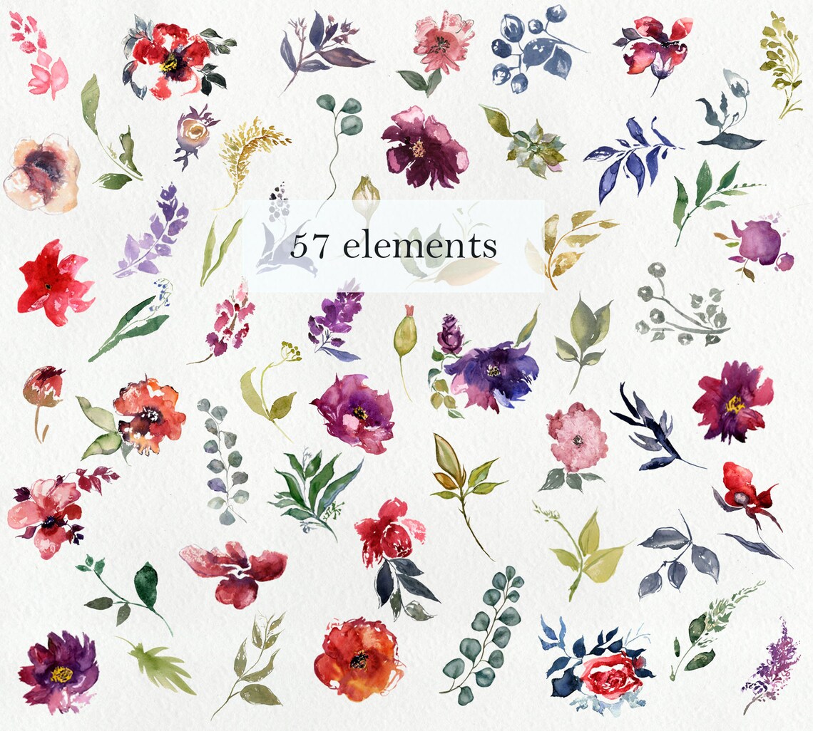 Watercolor Flowers Clipart Floral Botanical Art Watercolor | Etsy