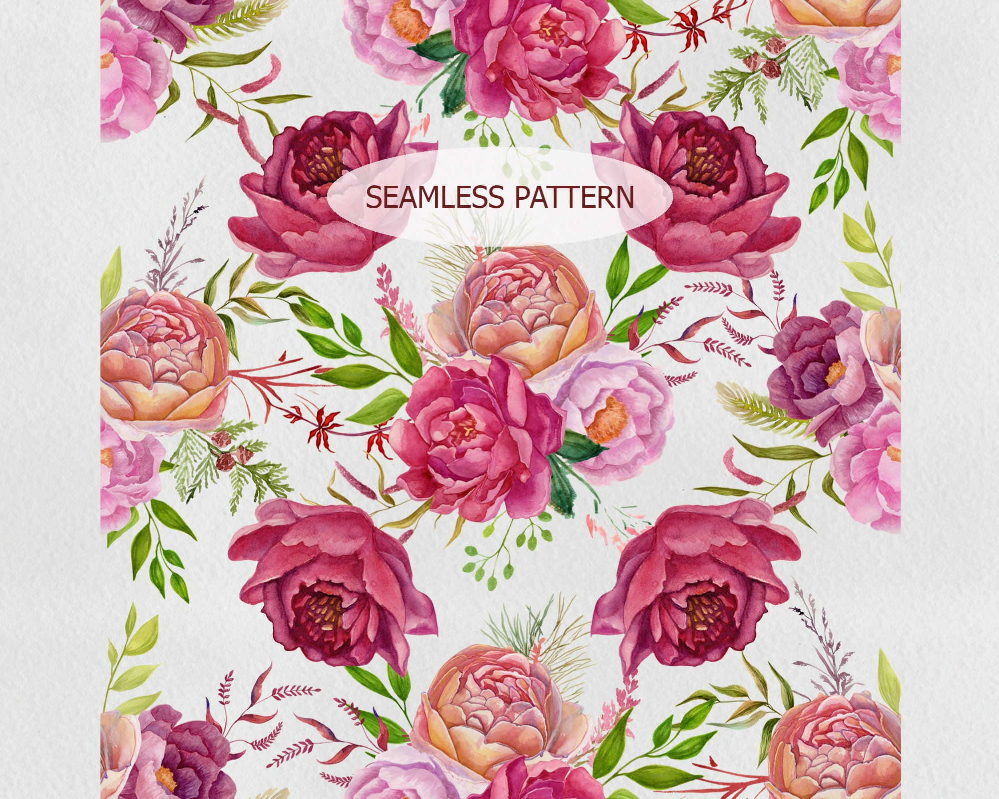 Watercolor Flowers Pink Peonies Flower Png Seamless - Etsy