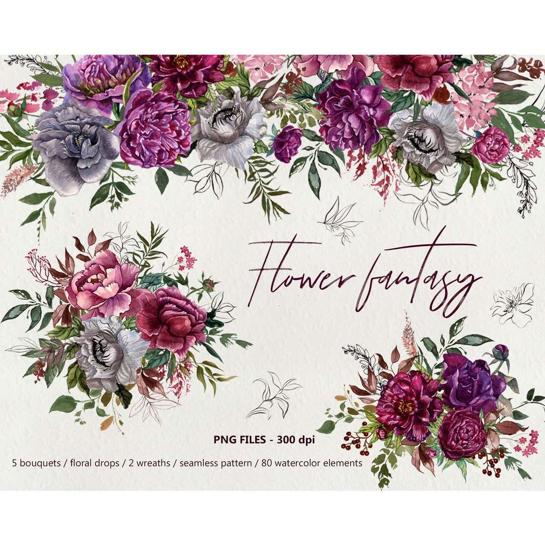 Floral Clip Art, Invitation Clipart, Flower Clipart, Burgundy Flower ...