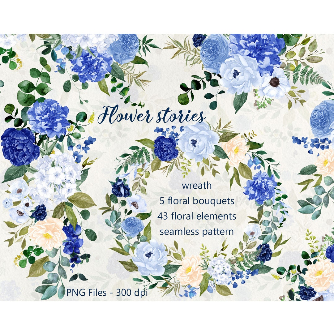 Blue Flowers, Flower Clipart, Watercolor Flowers, Botanical Clipart ...