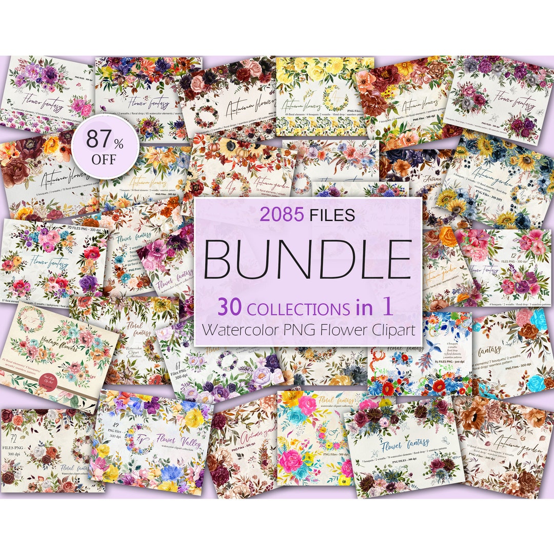 Flower Bundle, Watercolor Flower Bundle, Flower PNG, Floral Clipart ...