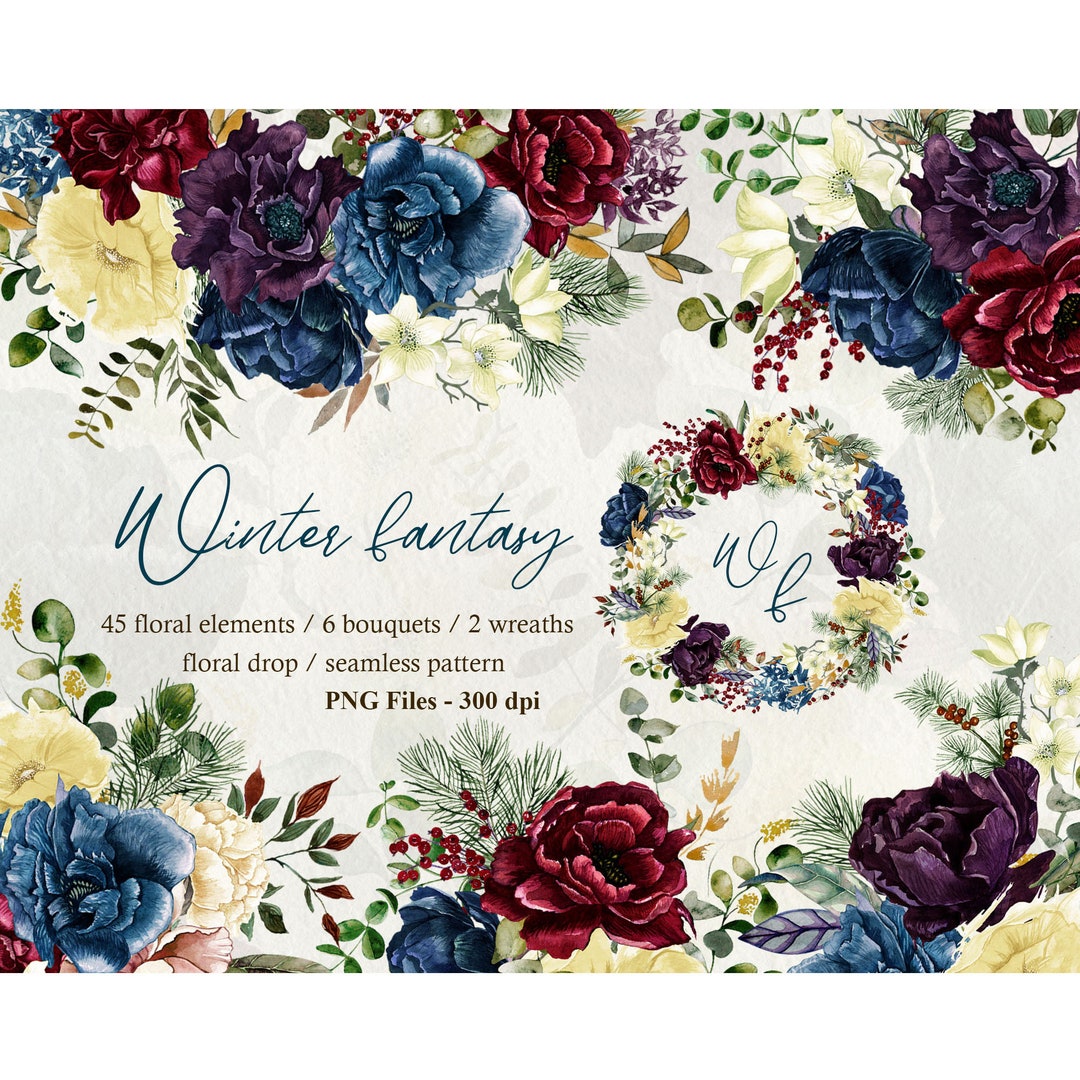 Winter Flowers Clipart, Floral Watercolor, Flower Clipart Png ...
