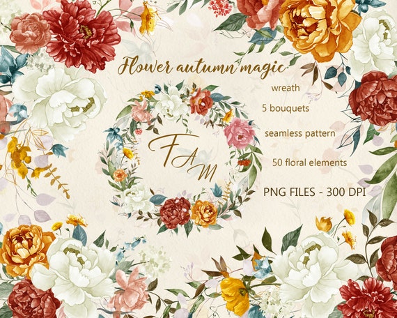 Flower Clipart Watercolor Peonies Clipart Boho Floral - Etsy