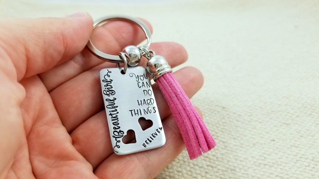 Girl Power Keychain: Stainless Steel Affirmation Keyring With Tassel - Etsy