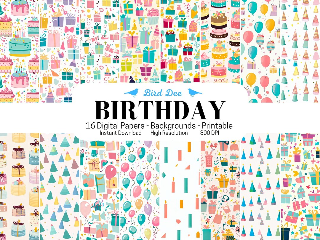 16 Adorable Birthday Party Patterns, Digital Instant Download ...