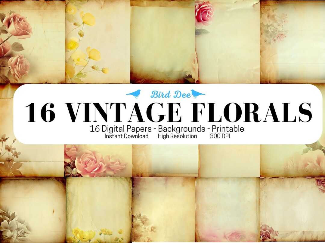 16 Beautiful Vintage Floral Papers, 8.5 X 11, Instant Digital Download ...