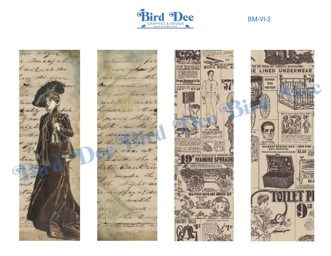 Vintage Prints Printable Bookmarks, Digital Downloads, Junk Journal ...