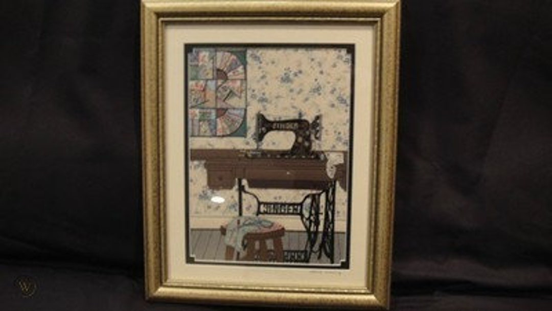 Singer Sewing Machine Signed Fabric Cross Stitch Art Gold Gilt Frame - Etsy
