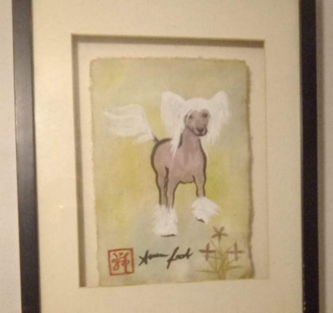Rare Breed Crested Dog Antique Rice Paper Art - Etsy