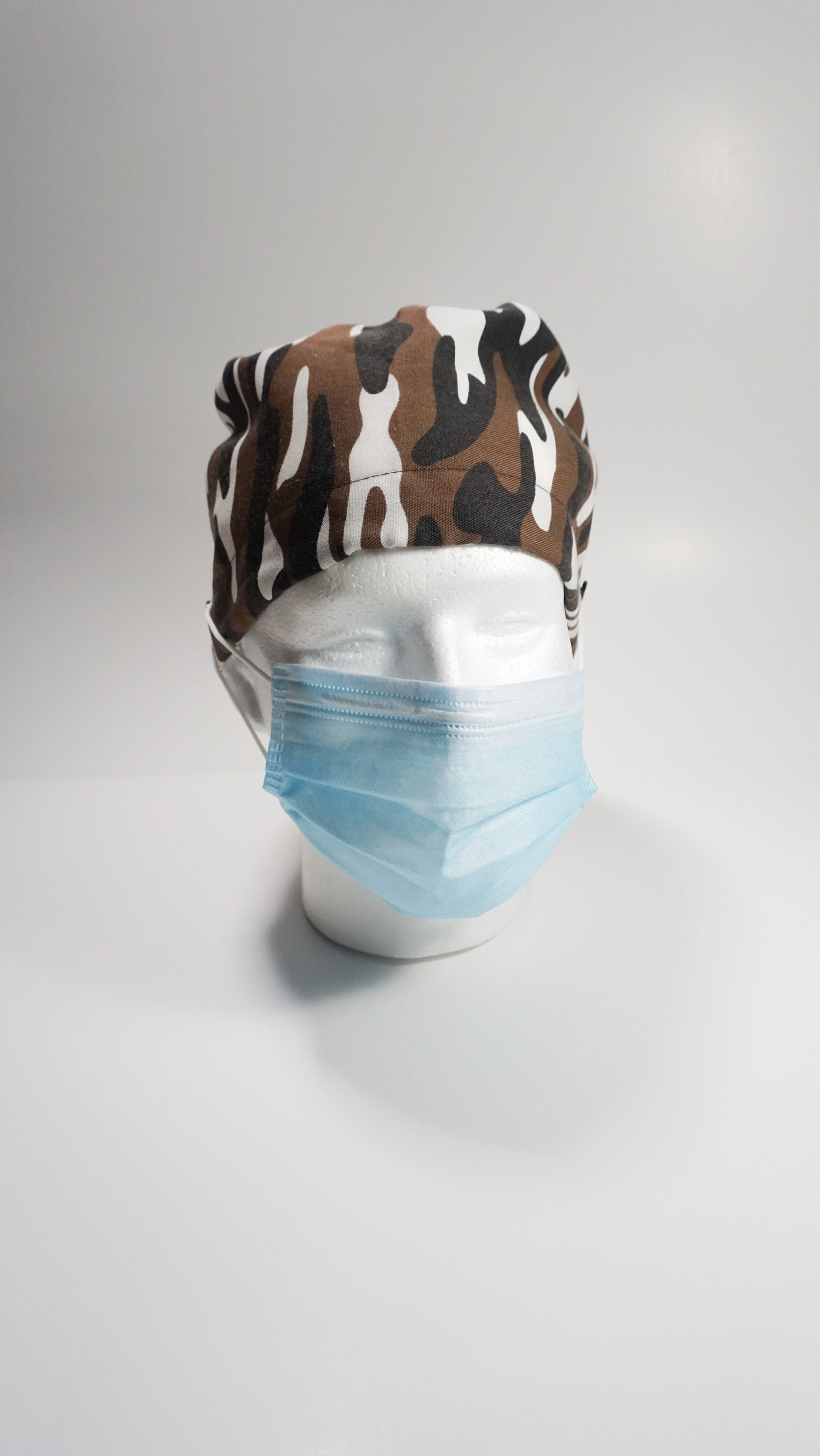 Washable Surgical Cap 100% Cotton Cow Camo With Facemask Buttons Cook ...