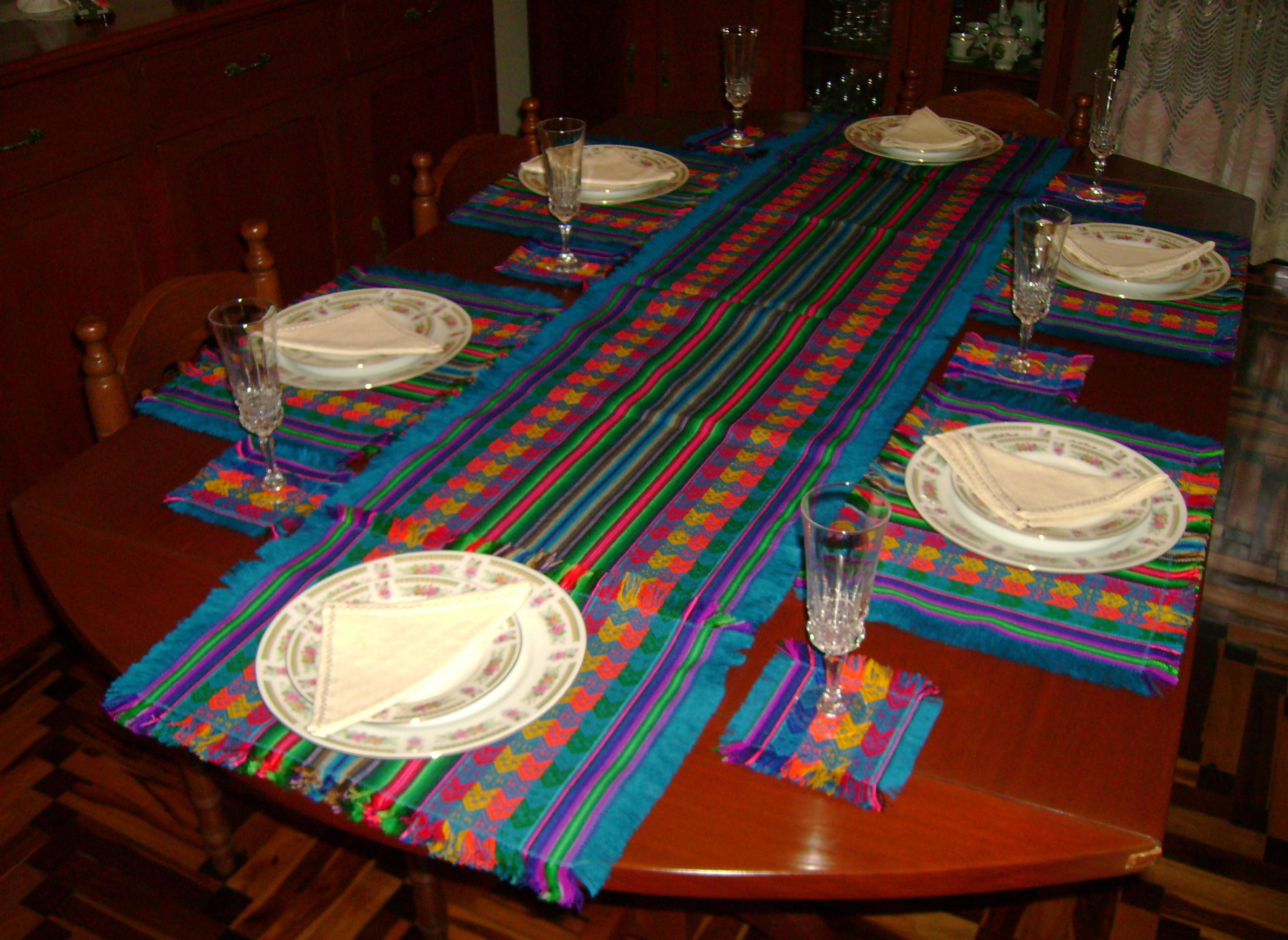 Peruvian Handmade Manta Set, Six Placemats, Six Coasters and One Runner ...