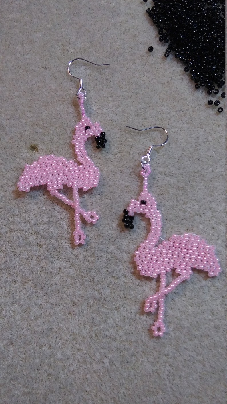 Hand Beaded Cute Flamingo Earrings in Seed Beads - Etsy