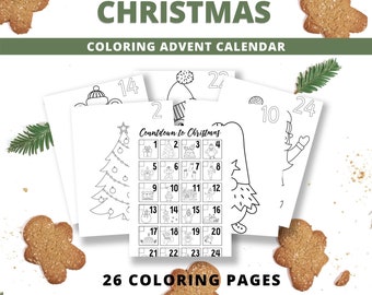 Christmas Countdown Printable Coloring Pages Advent Calendar Holiday - Etsy