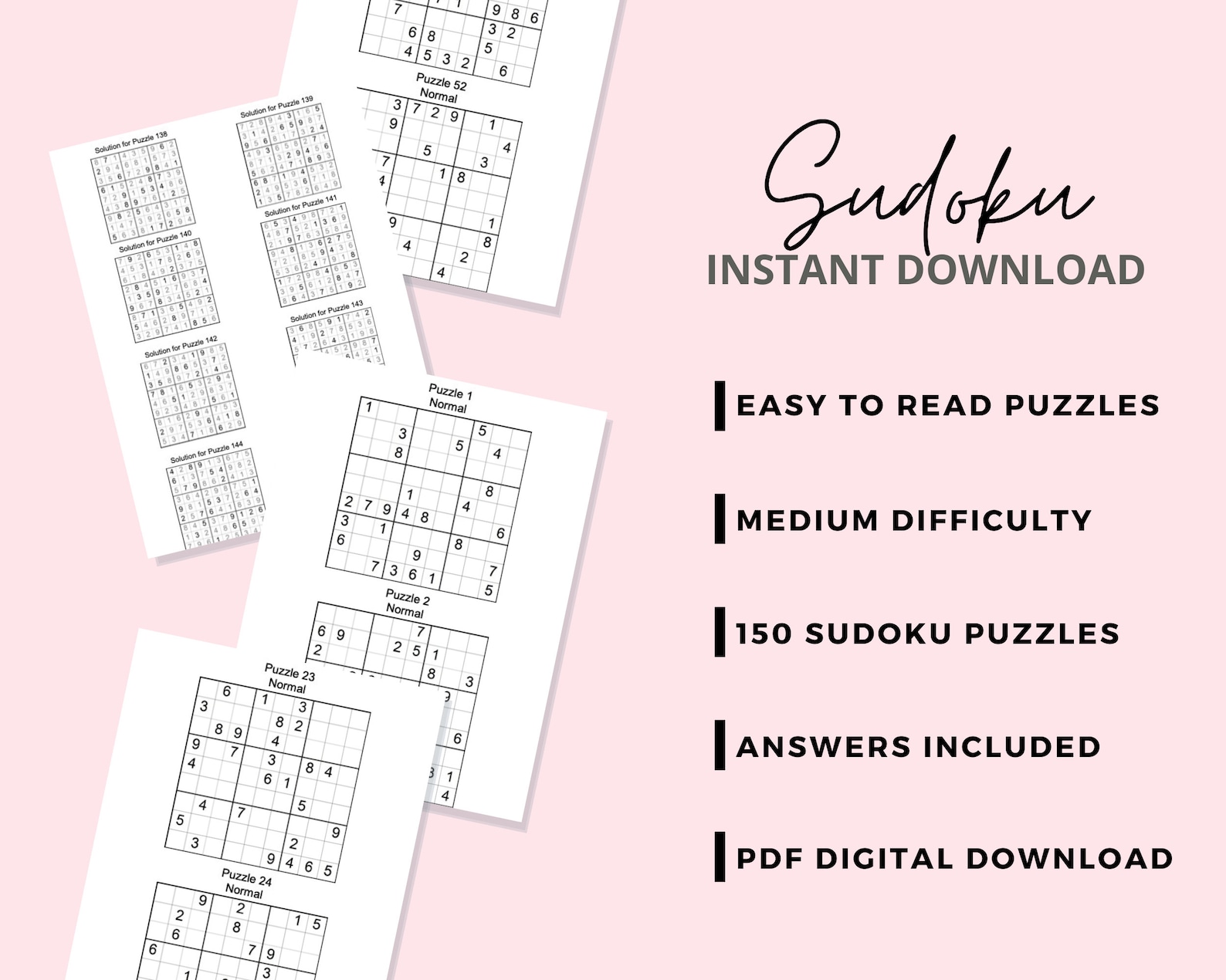 Printable Sudoku Puzzles and Solutions 150 Easy to Read - Etsy Canada