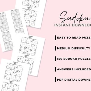 Printable Sudoku Puzzles and Solutions 150 Easy to Read - Etsy Canada