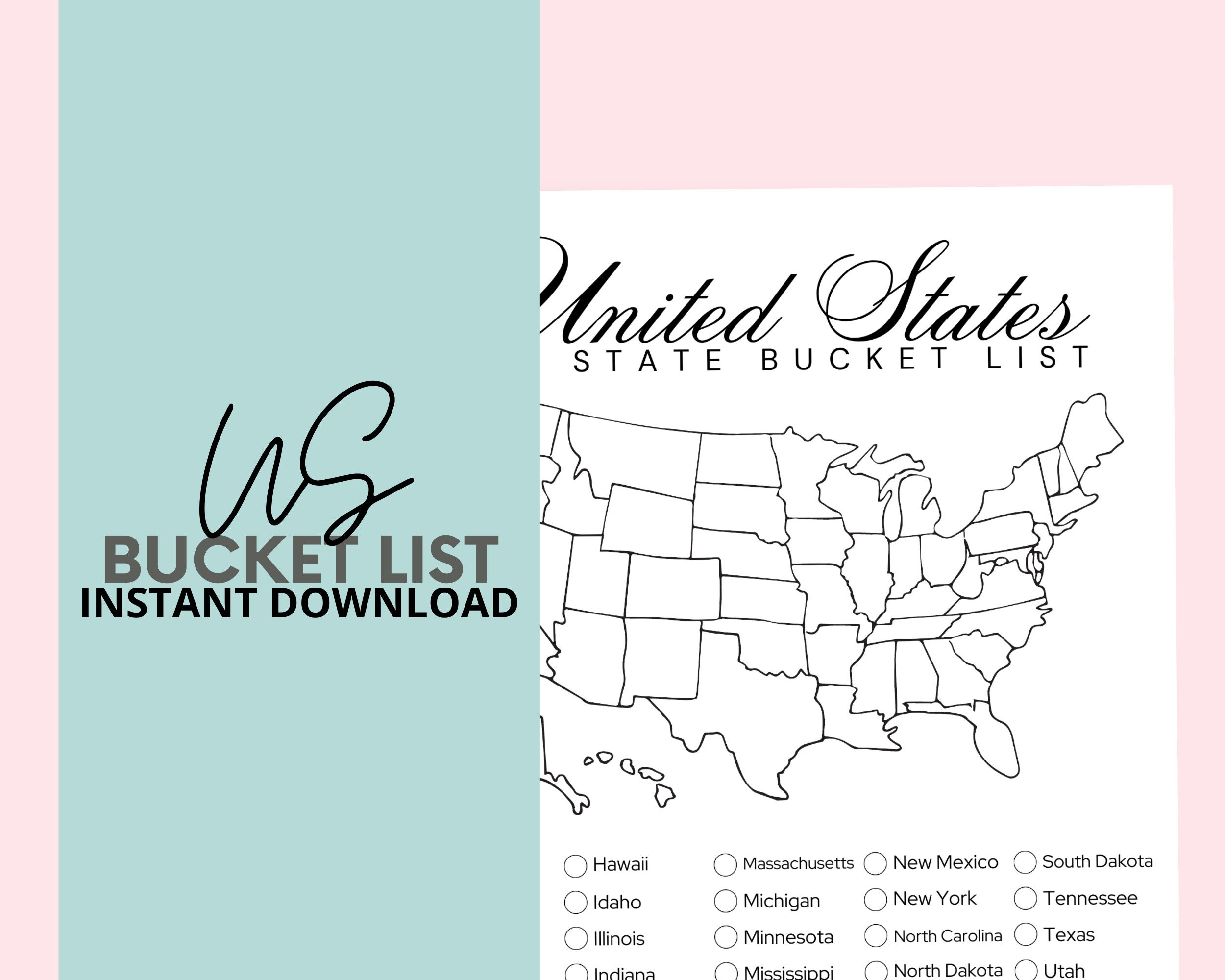 US Bucket List Printable | America's 50 States Checklist | PDF Instant ...