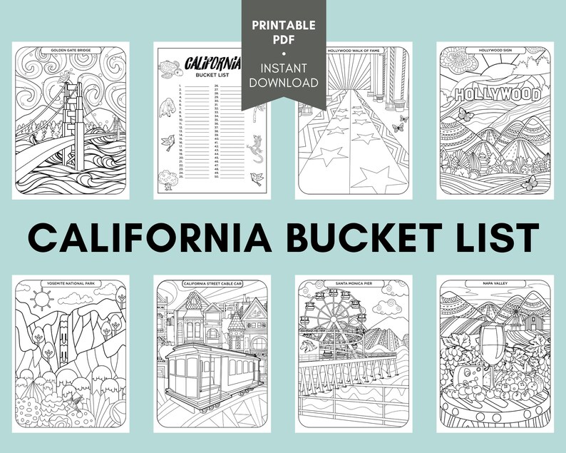California Bucket List Coloring Printable | California Coloring Pages ...