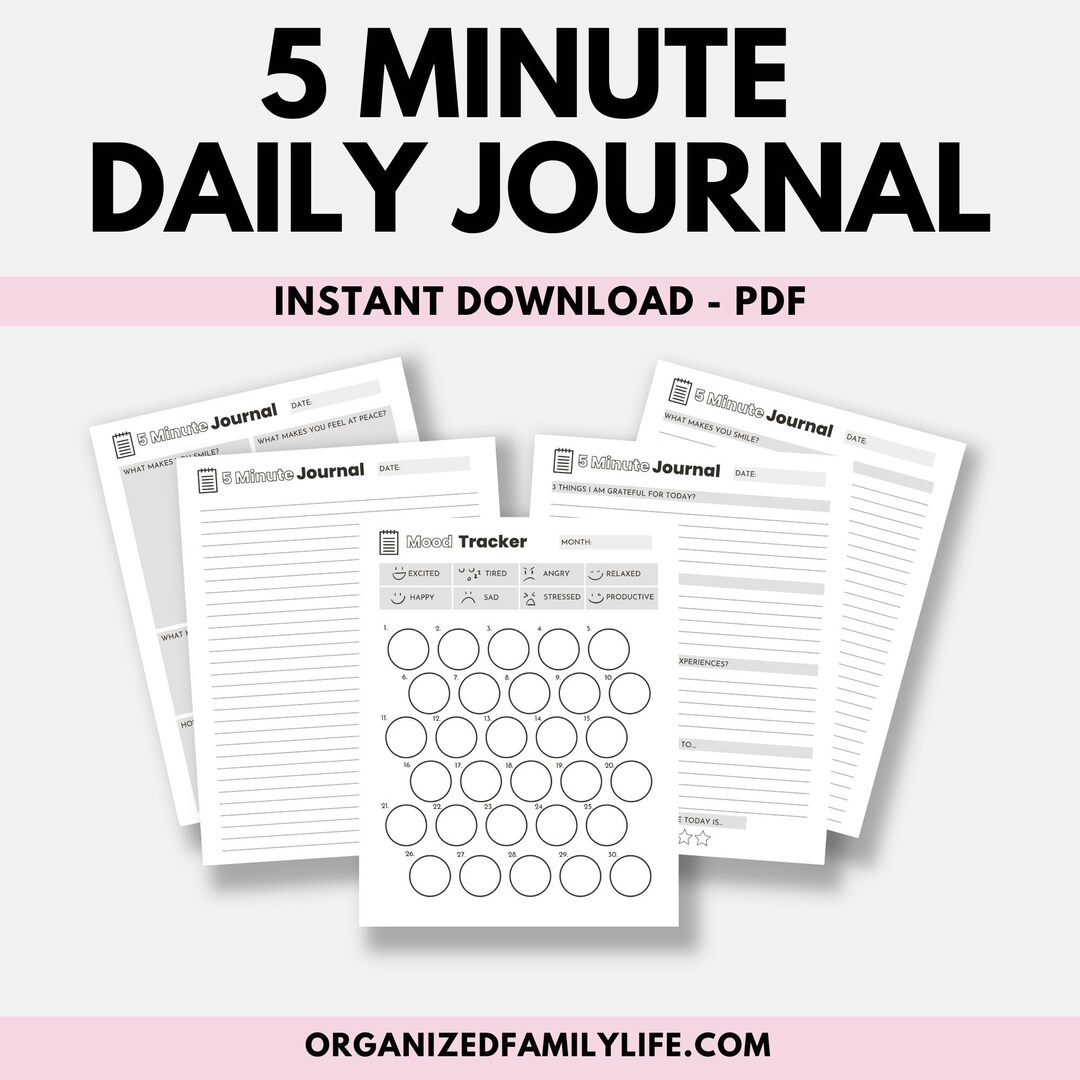5 Minute Daily Journaling Printable Pages | Daily Reflection | Mood ...