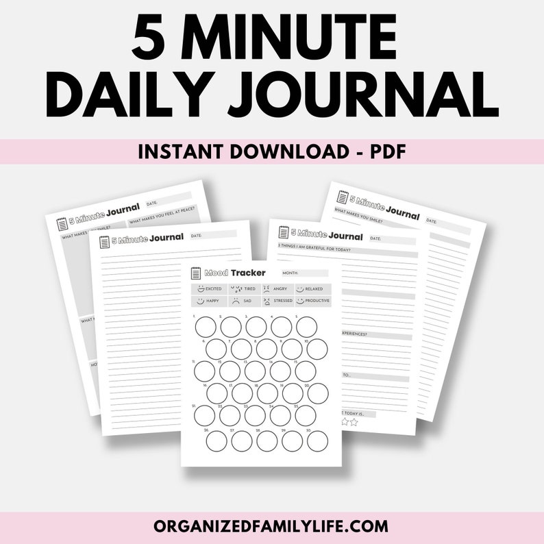 5 Minute Daily Journaling Printable Pages Instant Download PDF - Etsy