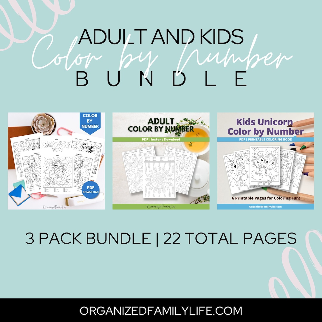 Color by Number Bundle for Adults and Kids: Mandala, Animals, Unicorns ...