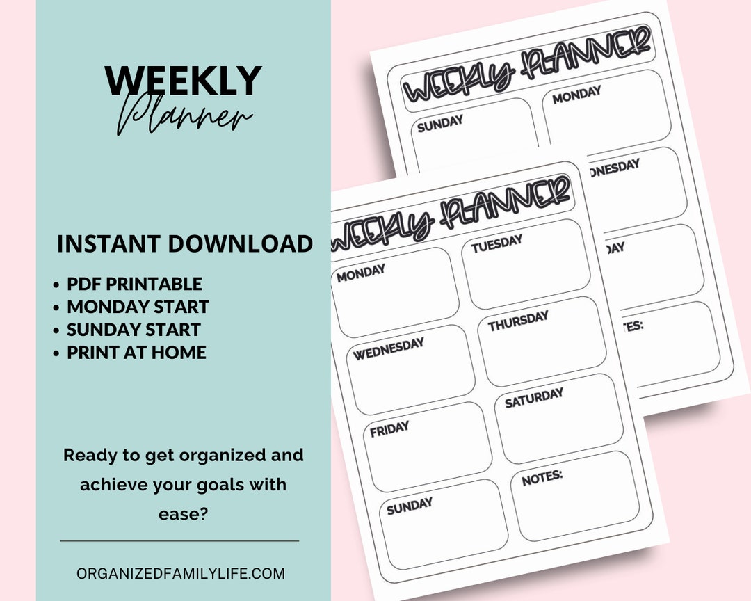 Week at a Glance Printable | Simple Weekly Planner | Instant Download ...