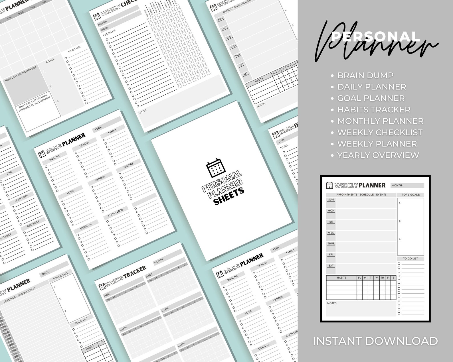 Personal Planner Pages Printable | Daily, Weekly, Monthly, and Yearly ...