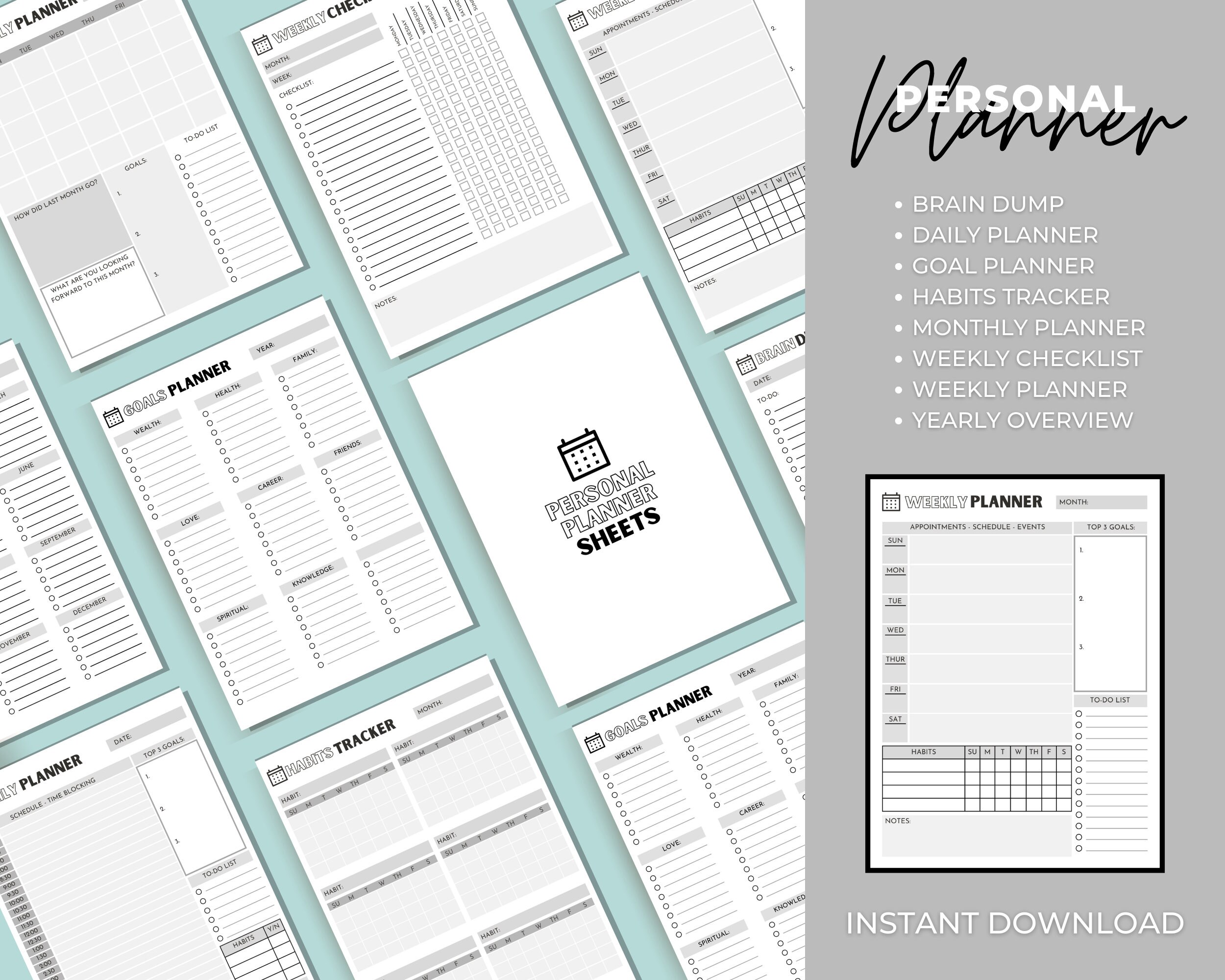 Personal Planner Pages Printable | Daily, Weekly, Monthly, and Yearly ...