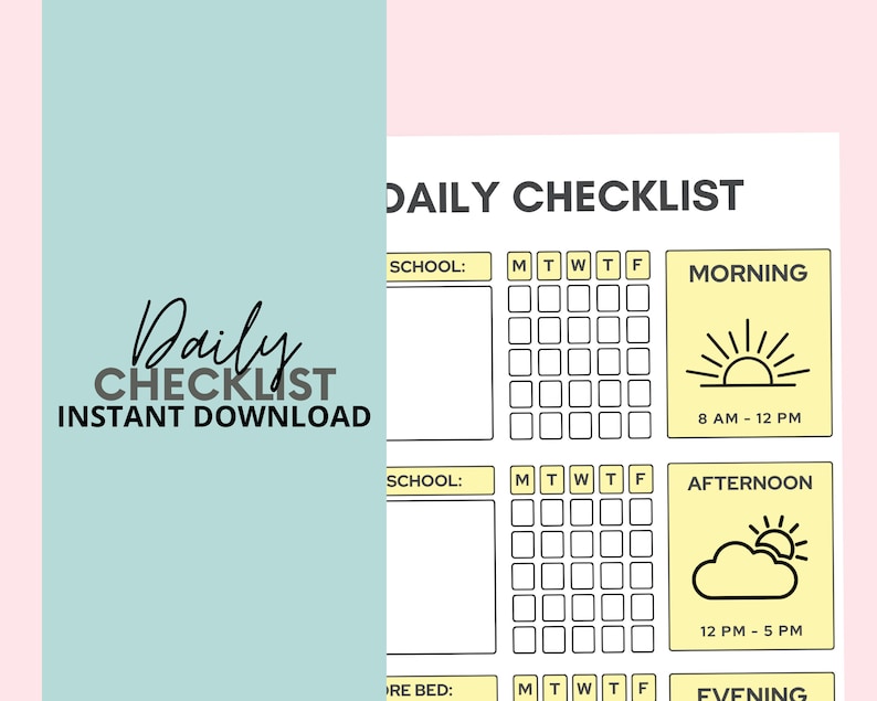 Daily Checklist Printable Kids Daily School Checklist Daily Routine ...