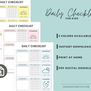 Daily Checklist for Kids Printable | Daily School and Routine Checklist ...