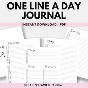 One Line a Day Monthly Printable Planner | Simple Daily Diary Instant ...