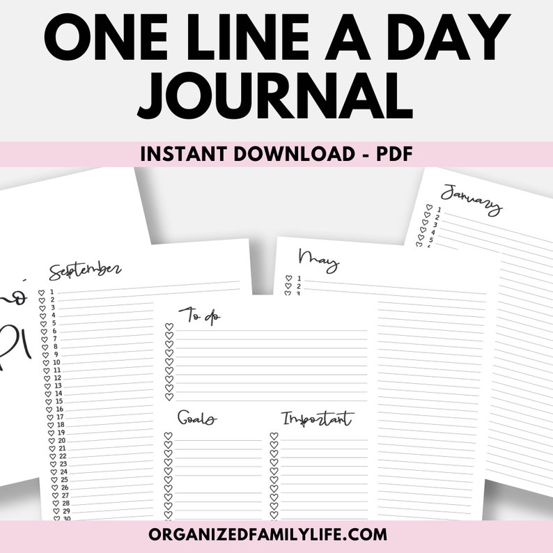 One Line a Day Monthly Printable Planner | Simple Daily Diary Instant ...