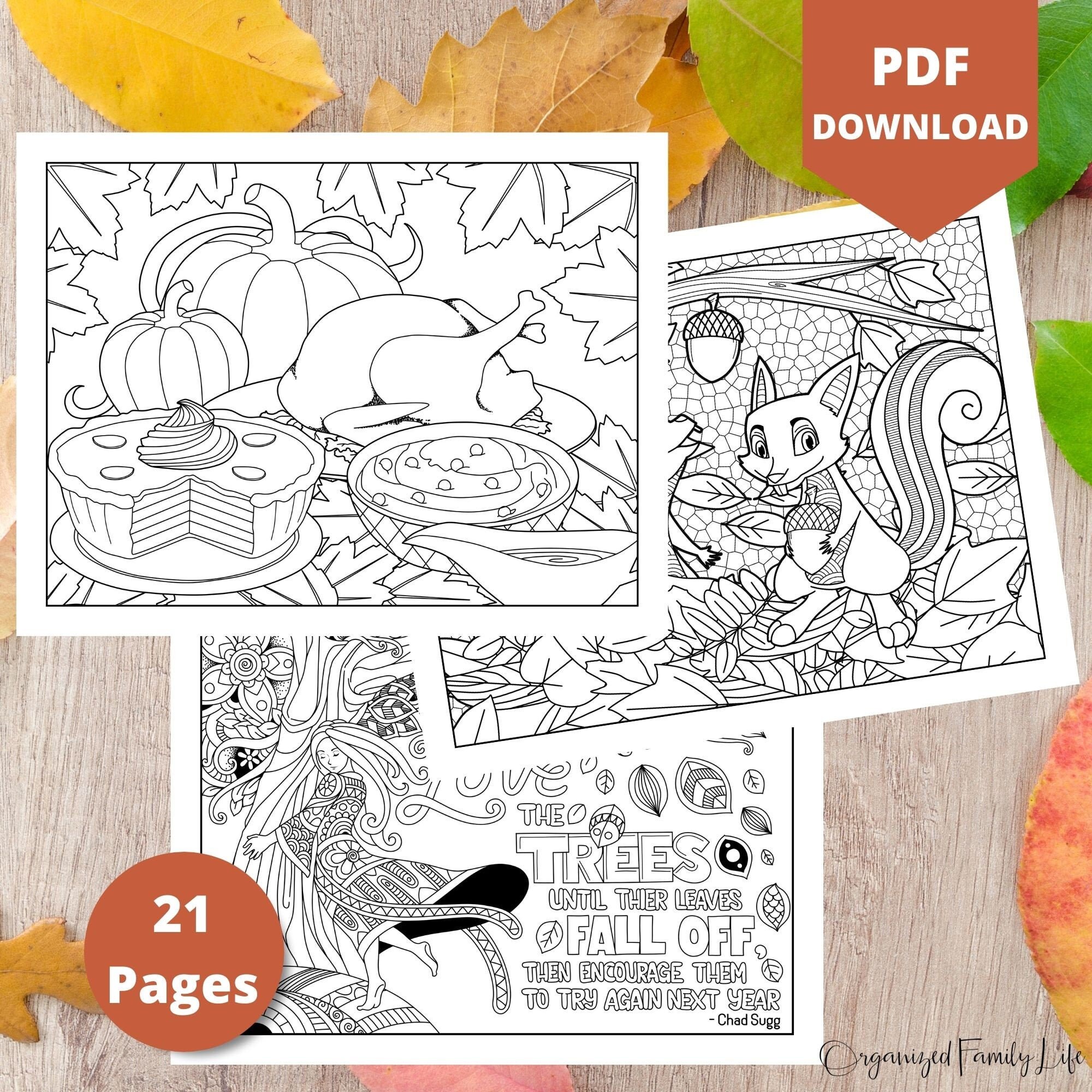Fall and Thanksgiving Coloring Pages | Instant Download - PDF Printable ...