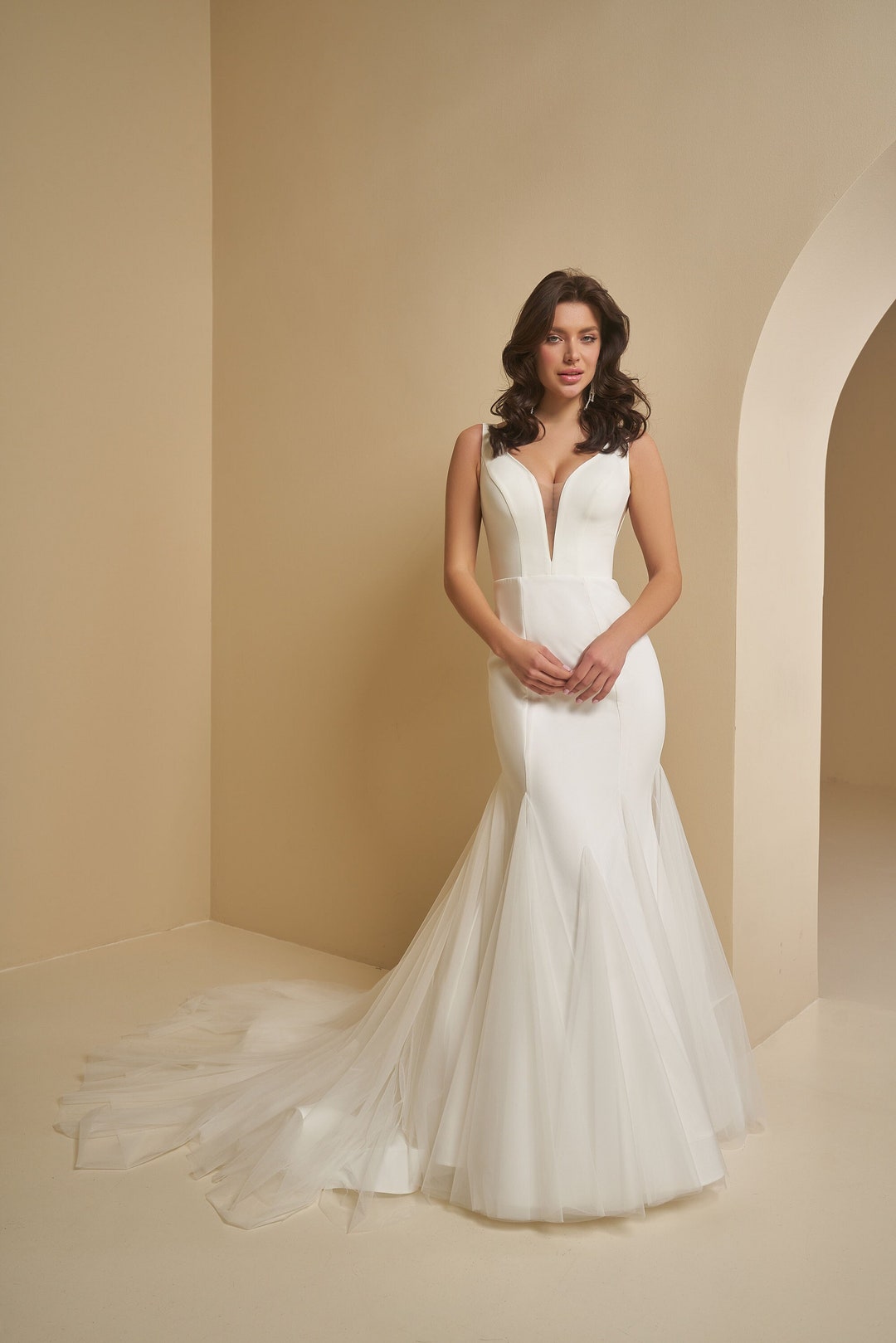Minimalist Mermaid Wedding Dress With Removable Beaded Cape - Etsy